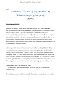 Analyse af En orn'lig syg kalender og Blåstempling af grimt sprog - Dansk - Opgaver.com
