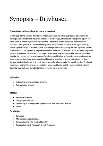 Synopsis af Drivhuset - Dansk - Opgaver.com