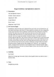 Boganmledelse af kærlighedens labyrint - Dansk - Opgaver.com