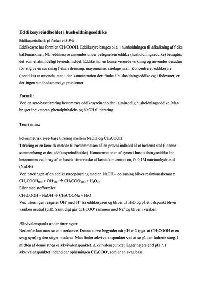 Eddikesyreindholdet i husholdningseddike - Kemi - Opgaver.com
