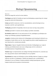 Biologi opsummering af Hjernen og hormoner - Biologi - Opgaver.com