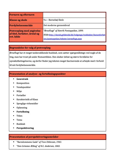 Synopsis af Ørneflugt - Dansk - Opgaver.com