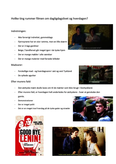 Noter til filmen Godbye Lenin - Tysk - Opgaver.com