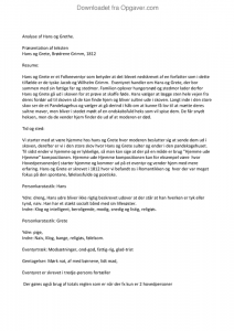Hans og Grete analyse - Dansk - Opgaver.com