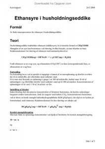 Ethansyre i hushldningseddike - Kemi - Opgaver.com