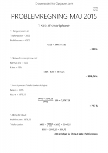 Problemregning Maj 2015 - Matematik - Opgaver.com