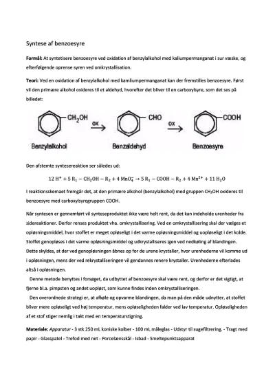 Syntese af benzoesyre - Kemi - Opgaver.com