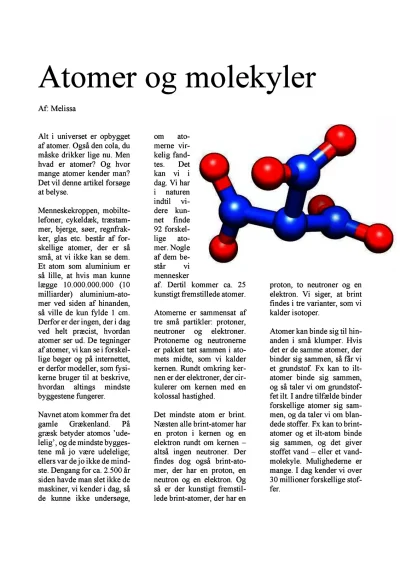 atomer og molekyler - Dansk - Opgaver.com