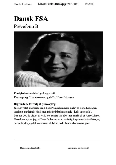 Barndommensgade af Tove Ditlevsen - Dansk Synopsis - Dansk - Opgaver.com