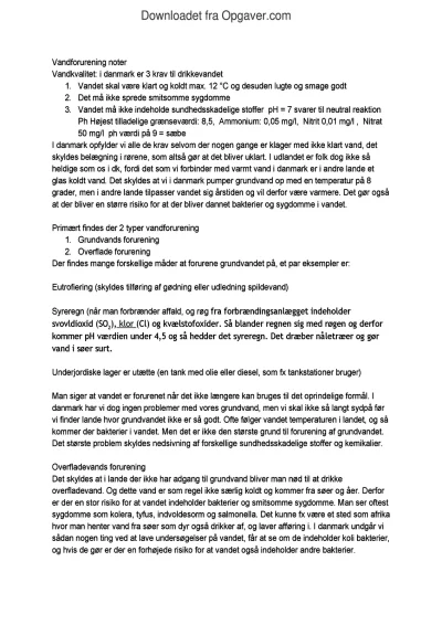 vandforurening noter - Fysik/Kemi - Opgaver.com