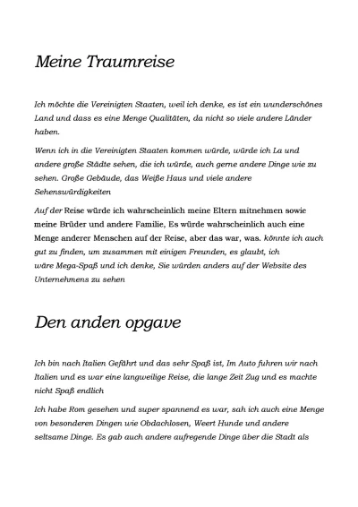 Traumreise - Tysk - Opgaver.com
