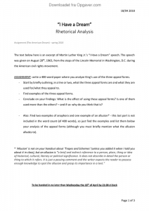 “I Have a Dream” Rhetorical Analysis - Engelsk - Opgaver.com