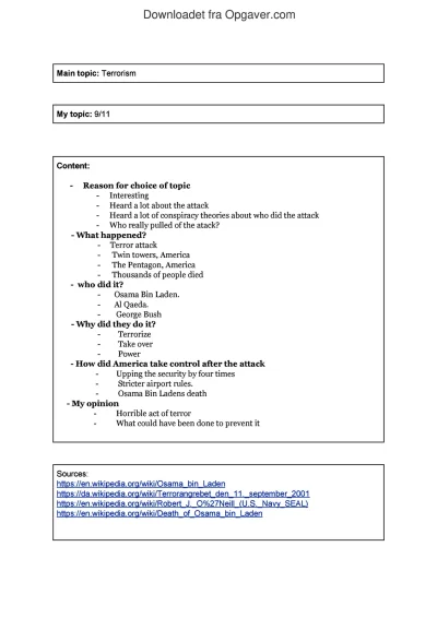 Engelsk 9/11 outline - Engelsk - Opgaver.com