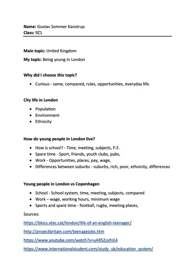 Engelsk Outline/disposition og tekst til outlinen - Engelsk - Opgaver.com