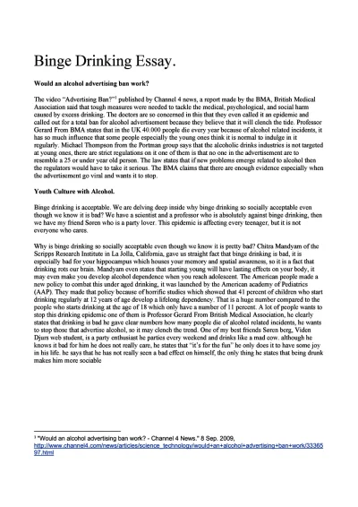 Binge Drinking Essay - Engelsk - Opgaver.com