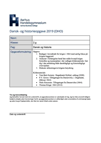 DHO - Dansk og historie i 2.g - Dansk - Opgaver.com