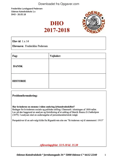 DHO - Dansk historie opgave - Dansk - Opgaver.com