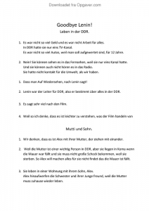 Goodbye Lenin - Tysk - Opgaver.com