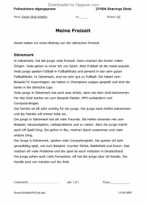 Meine Freizeit - Tysk - Opgaver.com