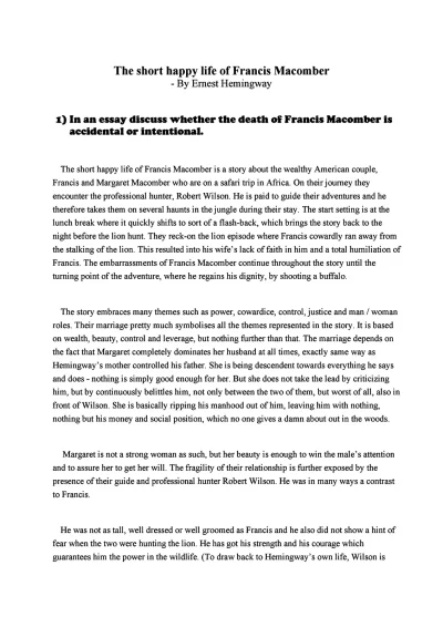 The short happy life of Francis Macomber - Engelsk - Opgaver.com