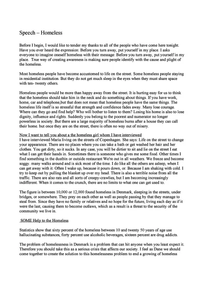 Homeless speech - Engelsk - Opgaver.com