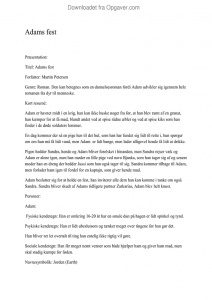 Adams Fest Resumé og analyse - Dansk - Opgaver.com