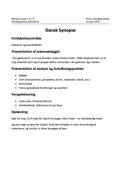 Synopsis om Det glade Barn - Dansk - Opgaver.com