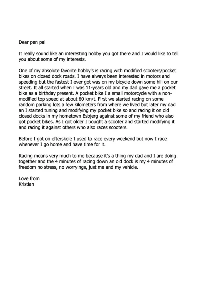 Dear pen pal - Engelsk - Opgaver.com