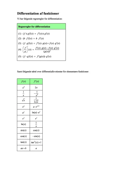 Differention af funktioner - Matematik - Opgaver.com