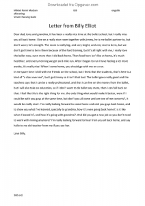 Letter from Billy Elliot - Engelsk - Opgaver.com