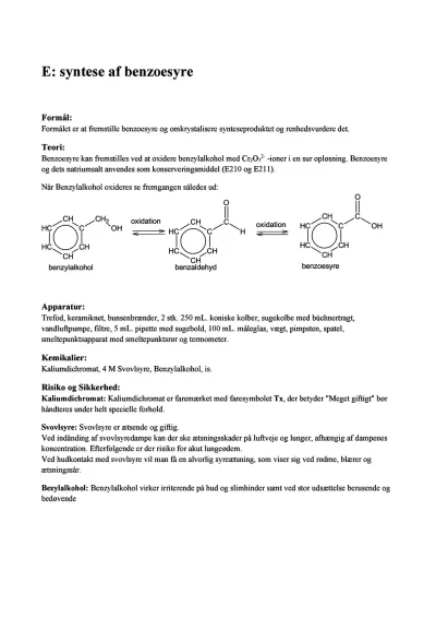 Syntese af Benzoesyre - Kemi - Opgaver.com