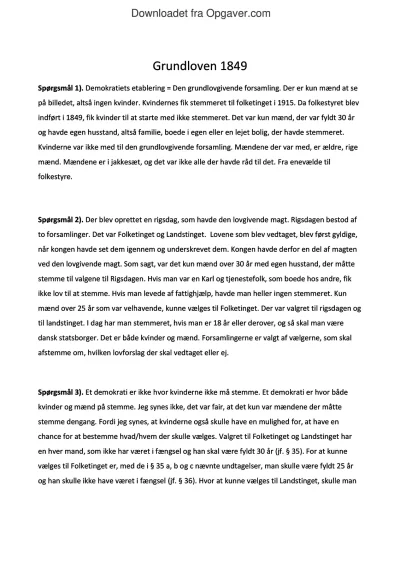 Grundloven i 1849 - Historie - Opgaver.com