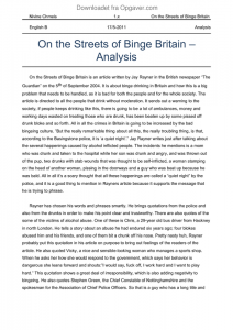 Analysis of On the Streets of Binge Britain - Engelsk - Opgaver.com