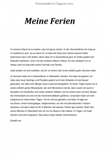 Meine ferien - Tysk - Opgaver.com