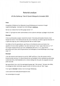 Retorisk analyse Af Ulla Dahlerup: Tale til Dansk folkepartis årsmøde 2003 - Dansk - Opgaver.com