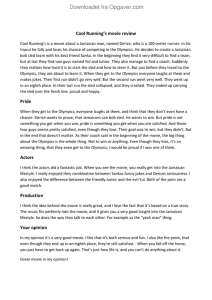 Cool Runnings Movie Review - Engelsk - Opgaver.com