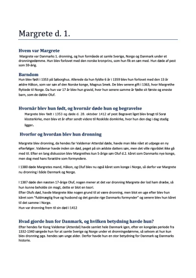 Margrete den 1. - Historie - Opgaver.com
