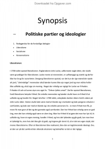 Synopsis - Politiske partier og ideologier - Samfundsfag - Opgaver.com