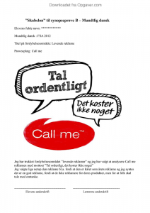synopse til call me reklame - Dansk - Opgaver.com