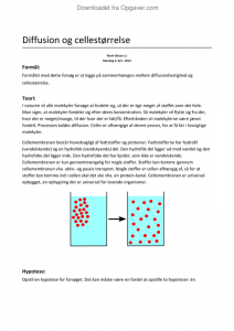 Diffusion og cellestørrelse - Biologi - Opgaver.com