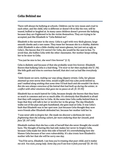 Essay Celia behind me - Engelsk - Opgaver.com