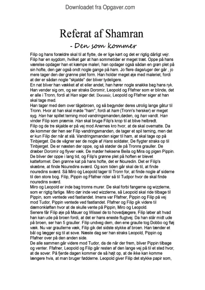 Shamran analyse - Dansk - Opgaver.com