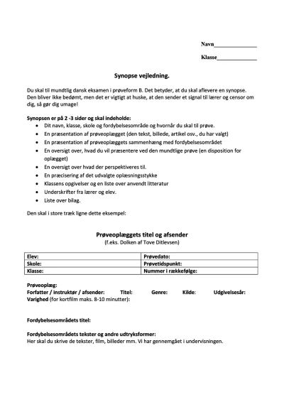 Synopsis vejledning - Dansk - Opgaver.com