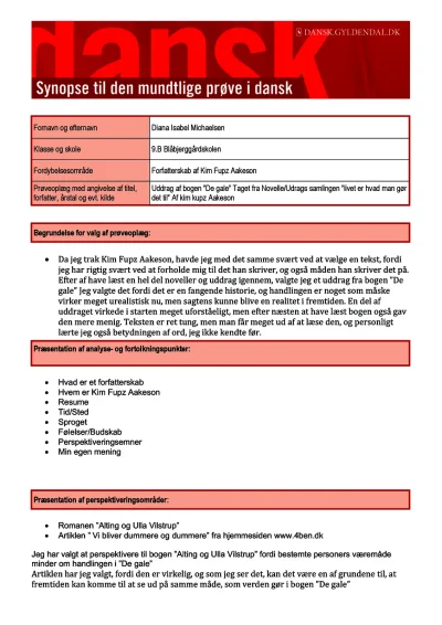 Synopsis Kim Fupz Aakeson - Dansk - Opgaver.com