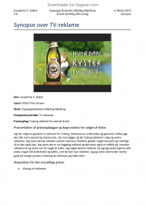 Synopse af Tv-reklame (Tuborg) - Dansk - Opgaver.com