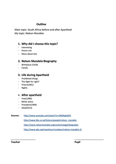 Outline Nelson Mandela - Engelsk - Opgaver.com