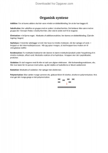 Organisk syntese - Kemi - Opgaver.com