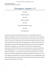 Analysis - Divergent by Veronica Roth - Engelsk - Opgaver.com